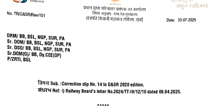 Sub: Correction Slip No. 7 to Indian Railway Track Machine Manual ...